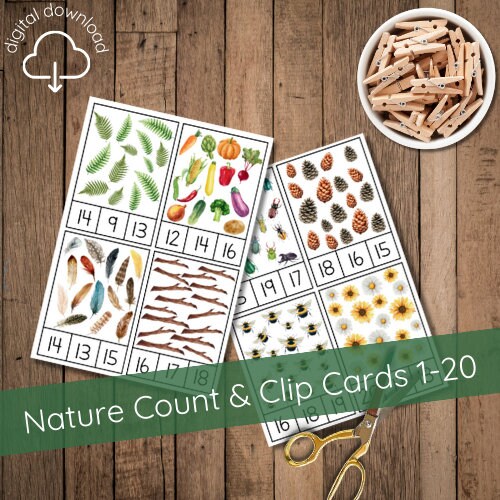 Nature Themed Count and Clip Cards, Numbers 1-20, Homeschool Montessori ...