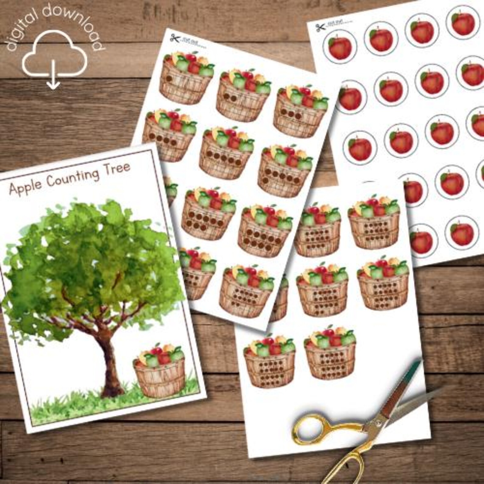 Apple Counting Math Activity, Toddler Preschool Number Learning ...