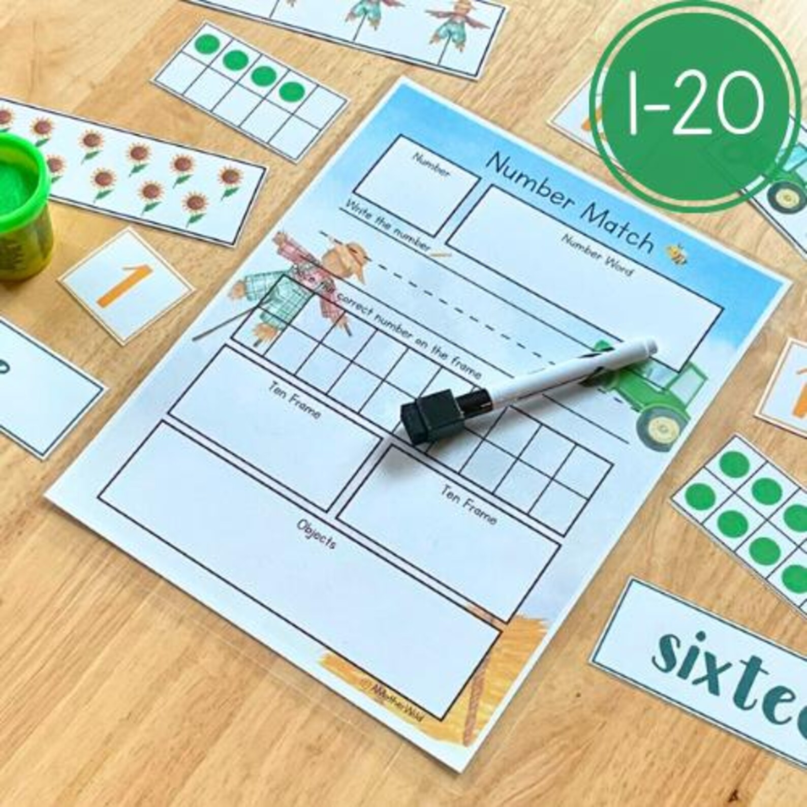 Farm Themed Number Match Game, Counting Practice 1-20, Printable Math ...