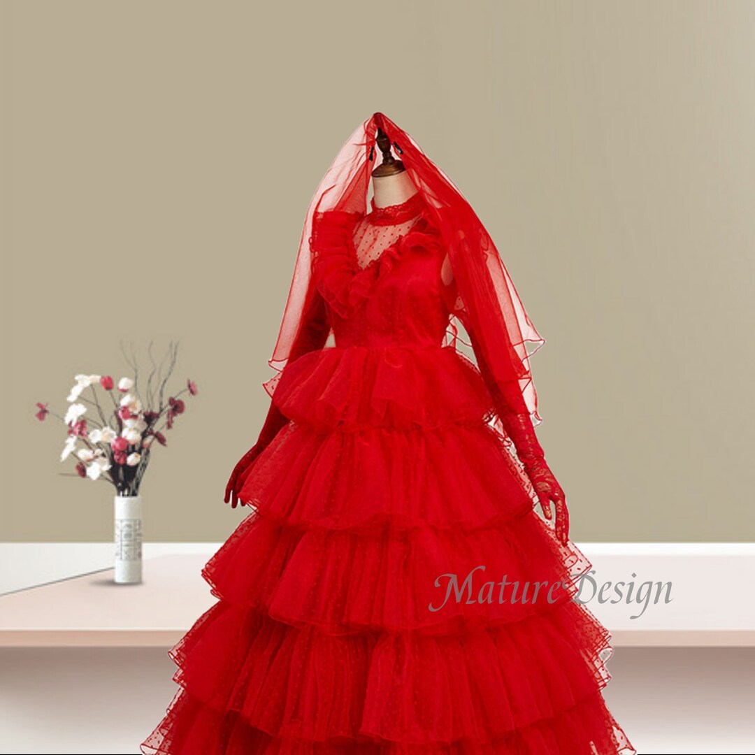 Gothic Red Tulle Wedding Dress Ghost Bride Costume Vampire - Etsy