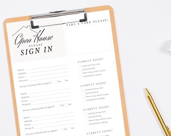 Open House Sign in Sheet Printable, Digital Download, Simple Client ...