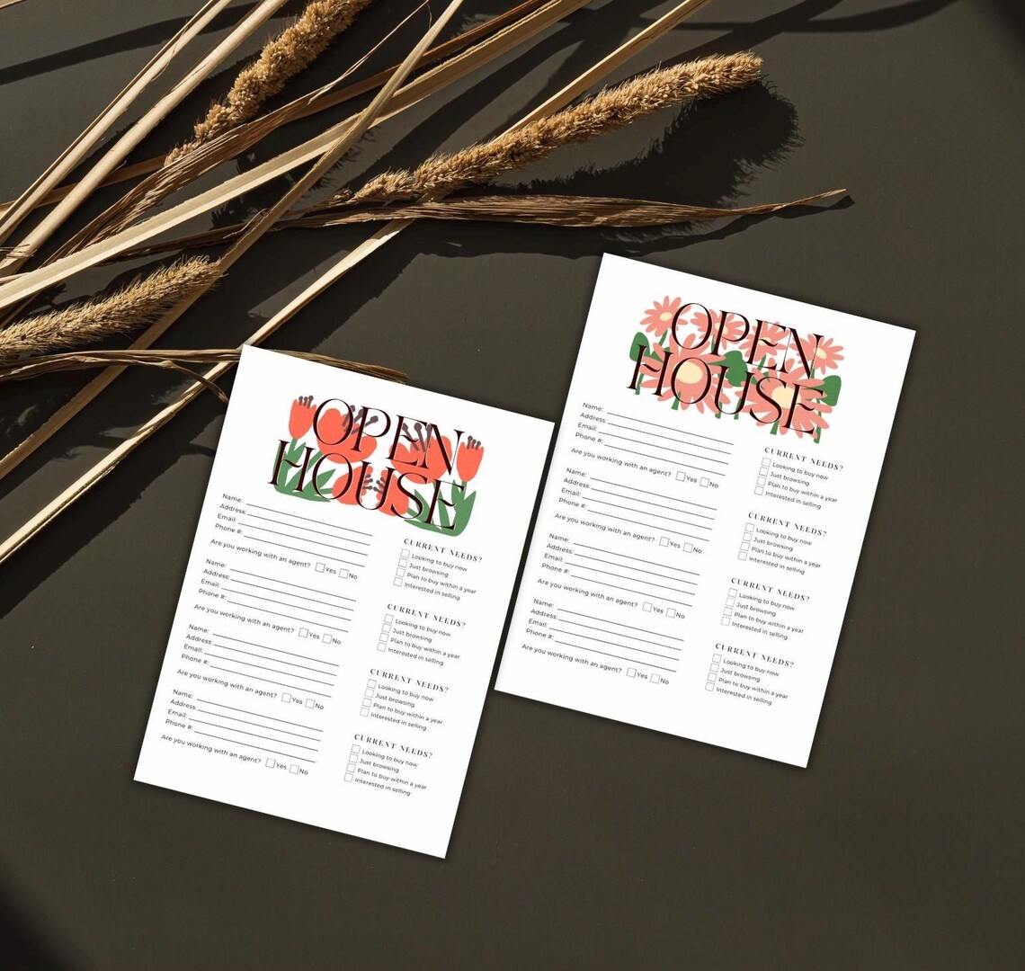 Floral Open House Sign in Sheet Template (4-pack) | Editable Real ...