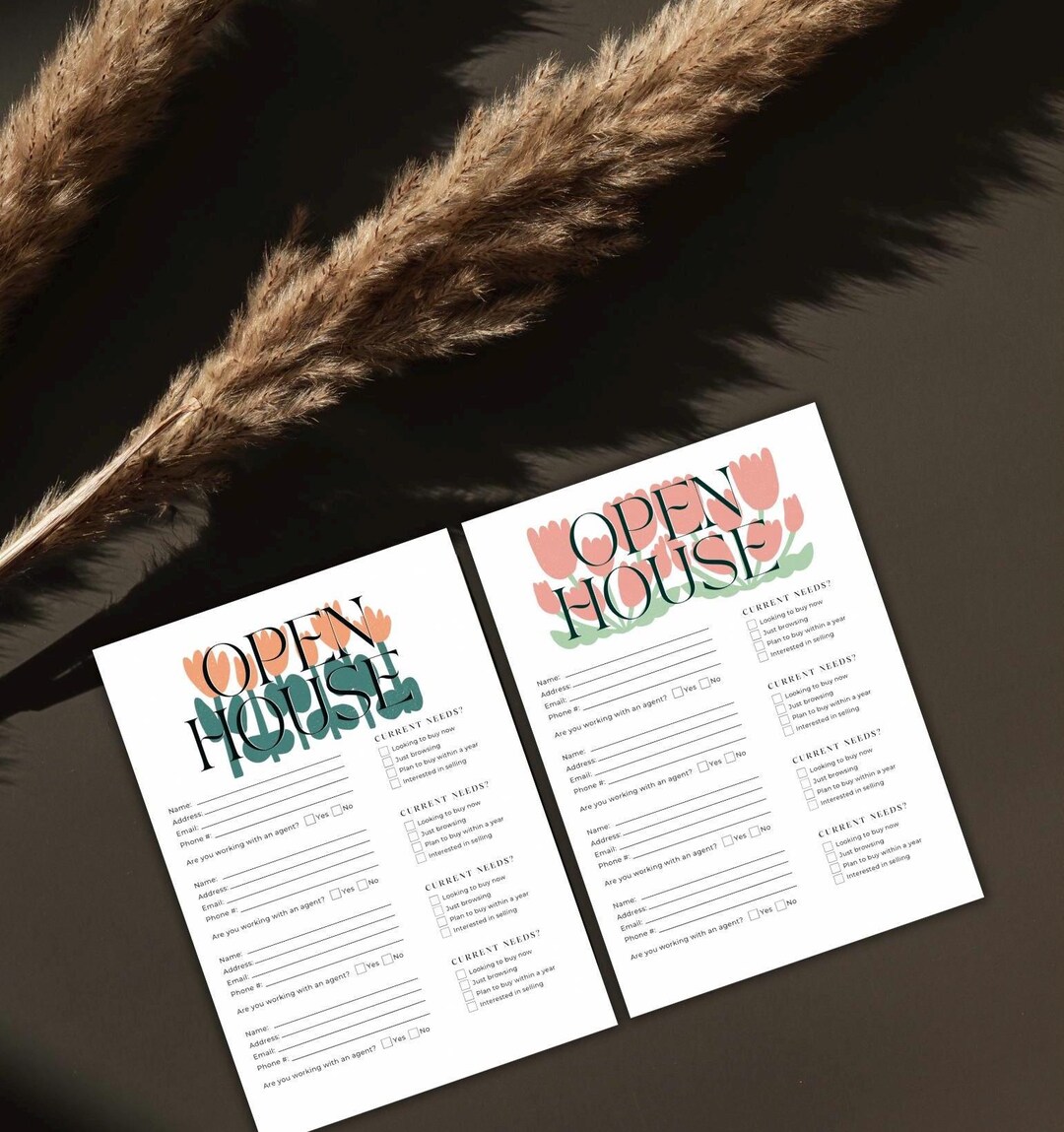 Floral Open House Sign in Sheet Template (4-pack) | Editable Real ...