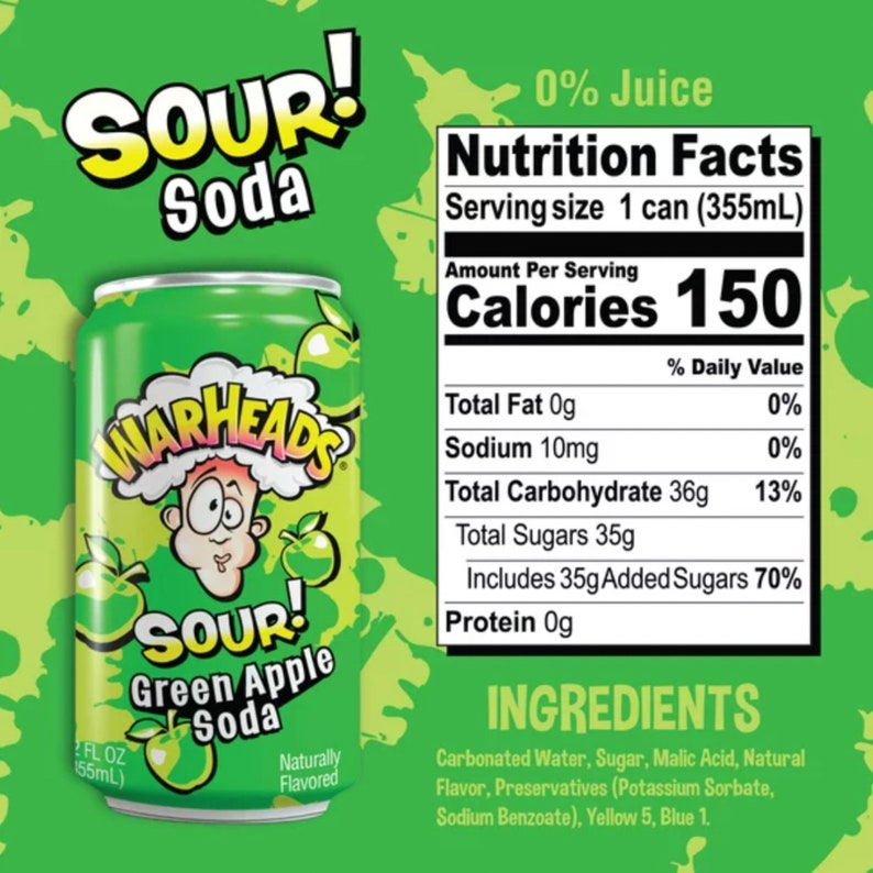 Green Apple Warheads Soda Warheads Soda Warhead Soda Sour - Etsy