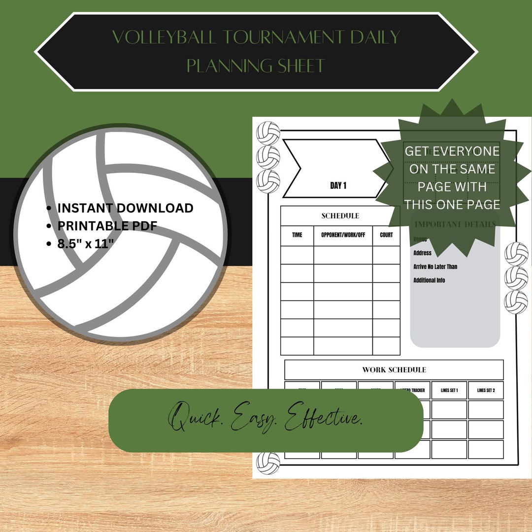 Printable Volleyball Tournament Daily Info Planner Sheet | Instant PDF ...