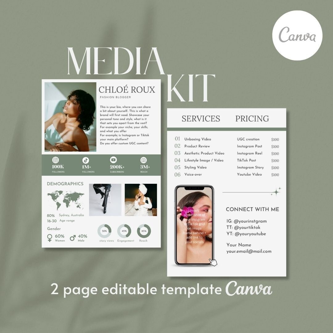 Media Kit and Rate Sheet 2 Page Canva Template - Etsy