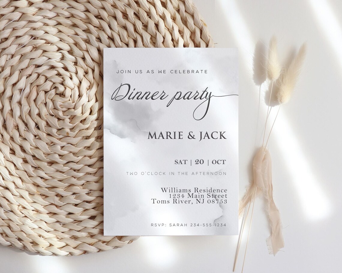 Dinner Party Invitation, Sleek Dinner Part, Modern Dinner Event, Gray ...