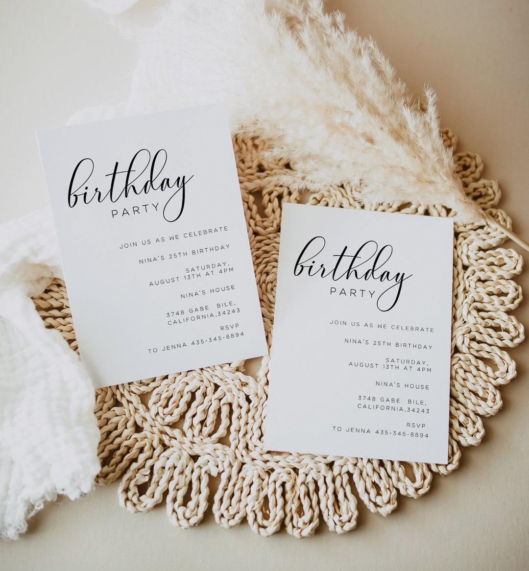 Birthday Party Invitation, Minimalism Birthday Invitation,digital ...