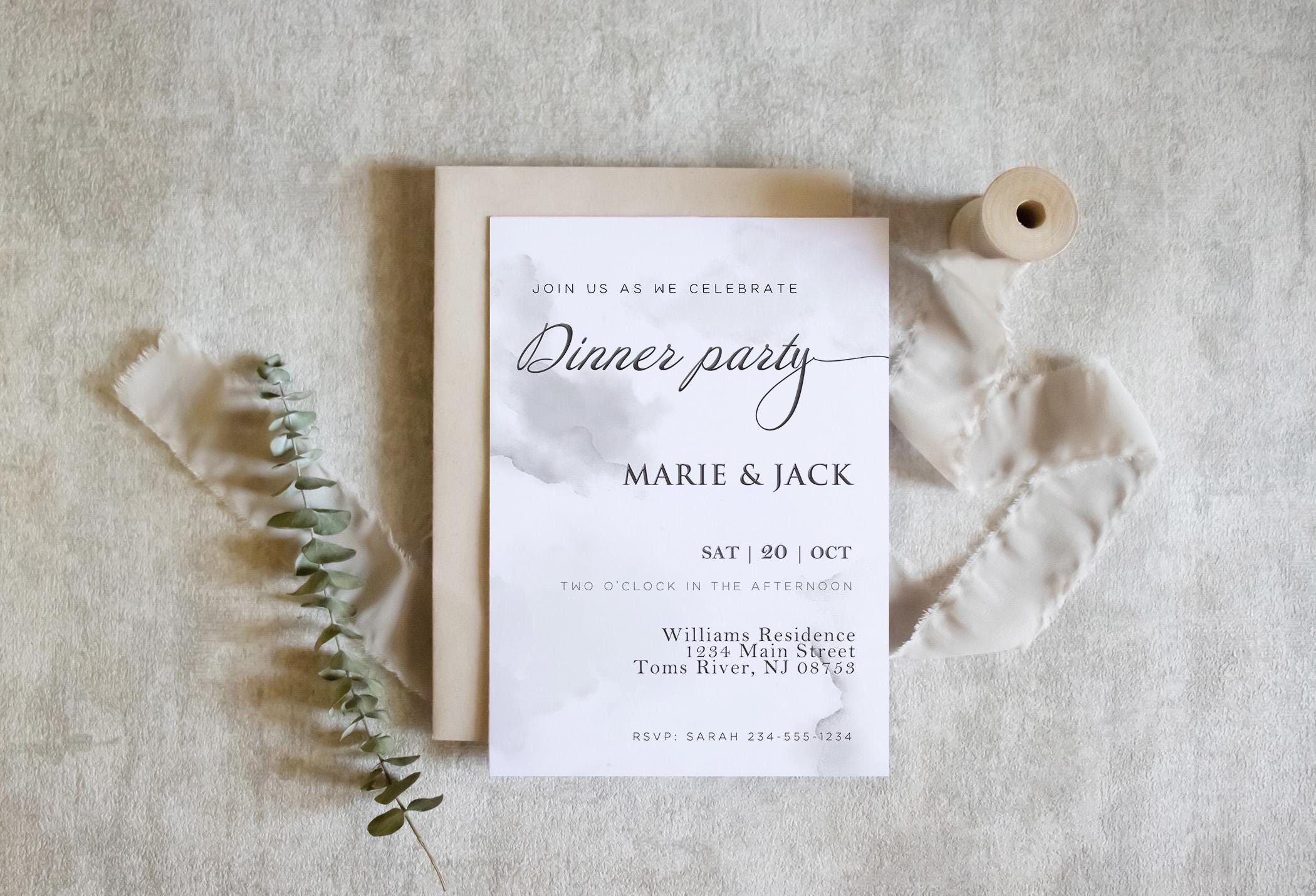 Dinner Party Invitation, Sleek Dinner Part, Modern Dinner Event, Gray ...