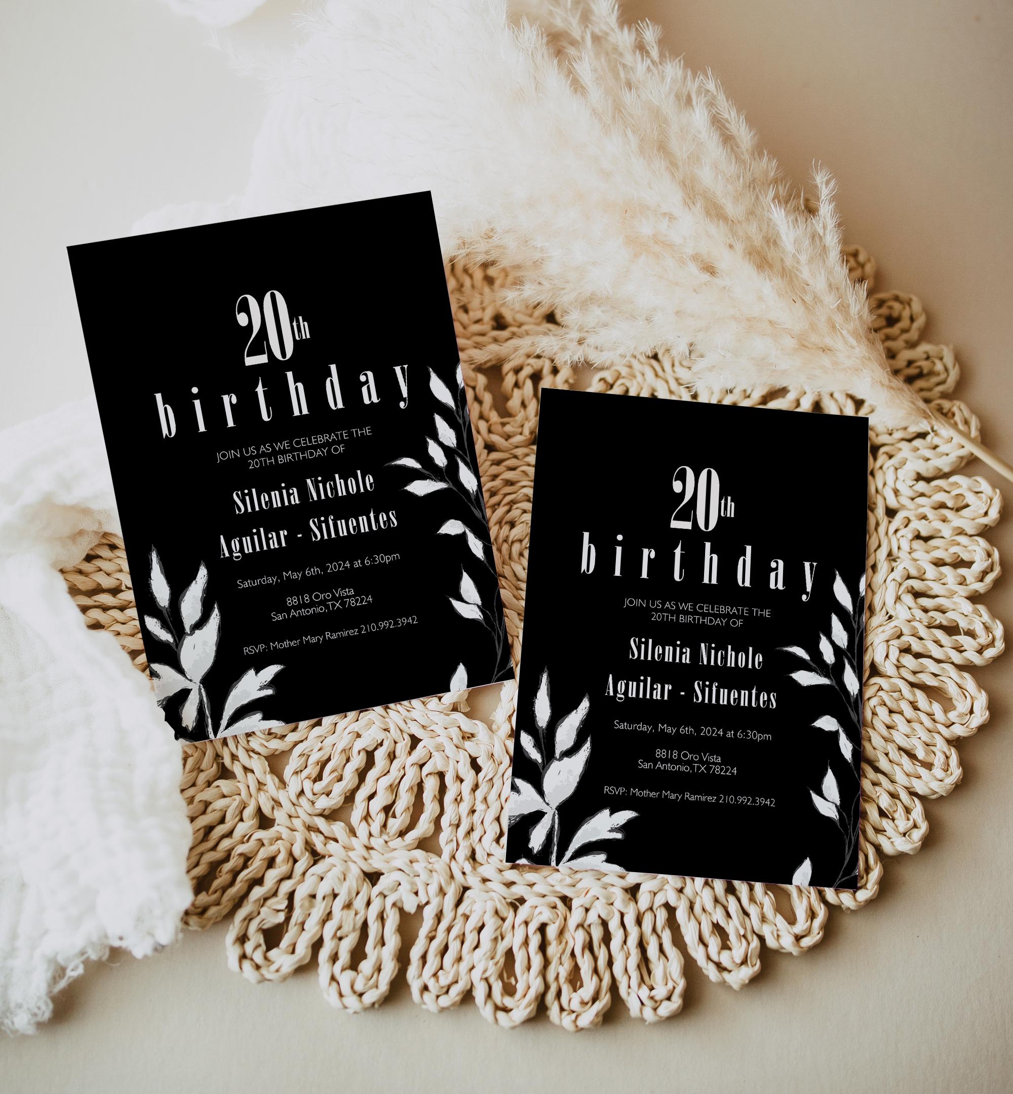 Black Birthday Party Invitation, Minimalism Invitation,digital Birthday ...