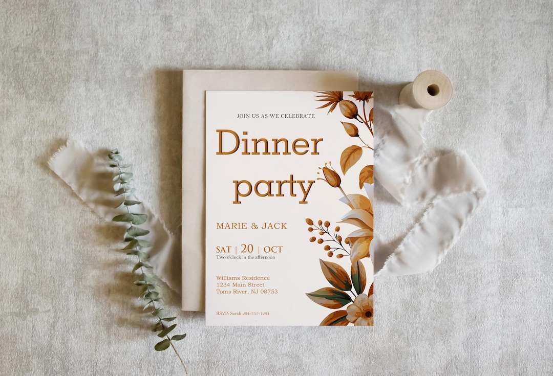 Autumn Dinner Party Invitation, Sleek Dinner Party, Modern Dinner Event ...