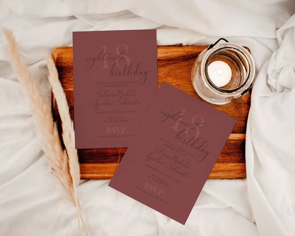 Maroon Birthday Party Invitation, Cute Birthday Invitation,digital ...