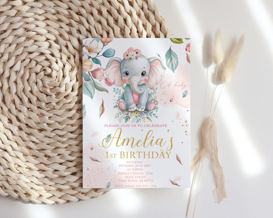 Little Elephant Birthday Invitation, Elephant Birthday Invitation, Cute ...
