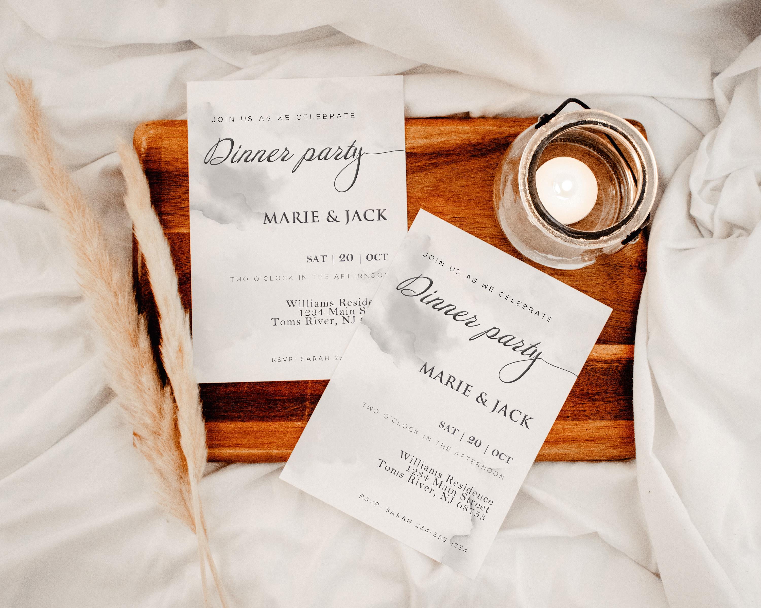 Dinner Party Invitation, Sleek Dinner Part, Modern Dinner Event, Gray ...