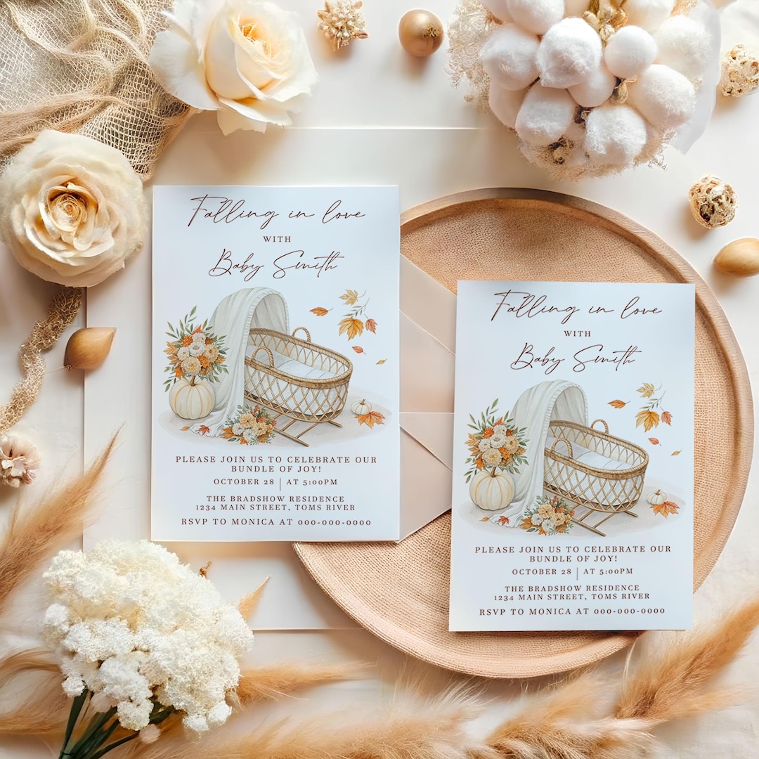 Editable Fall in Love Baby Shower Invitation , Fall Baby Shower Digital ...
