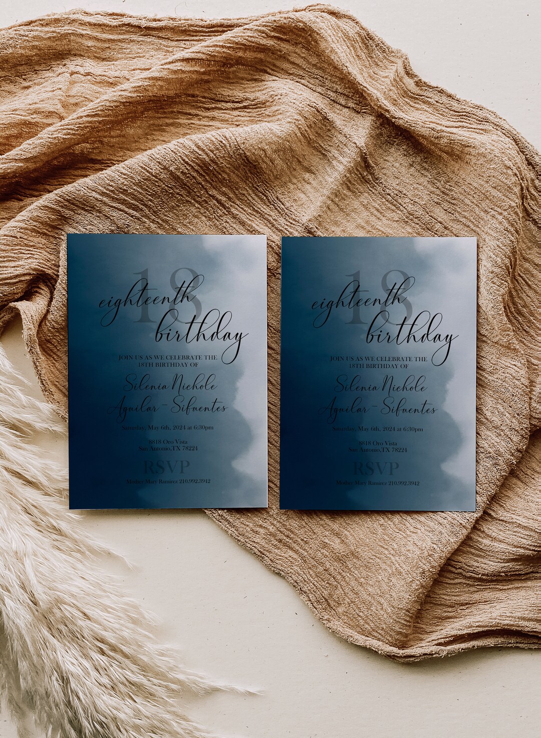 Blue Birthday Party Invitation | Minimalist Digital Invite 5x7 & 4x6 ...