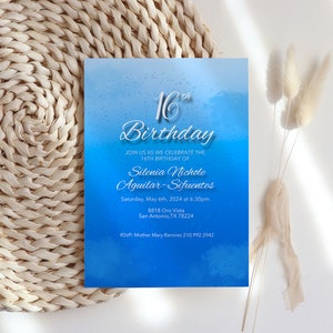 Blue Birthday Party Invitation, Cloudy Birthday Invitation,digital ...