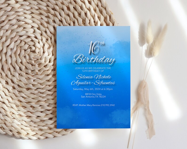Blue Birthday Party Invitation, Cloudy Birthday Invitation,digital ...