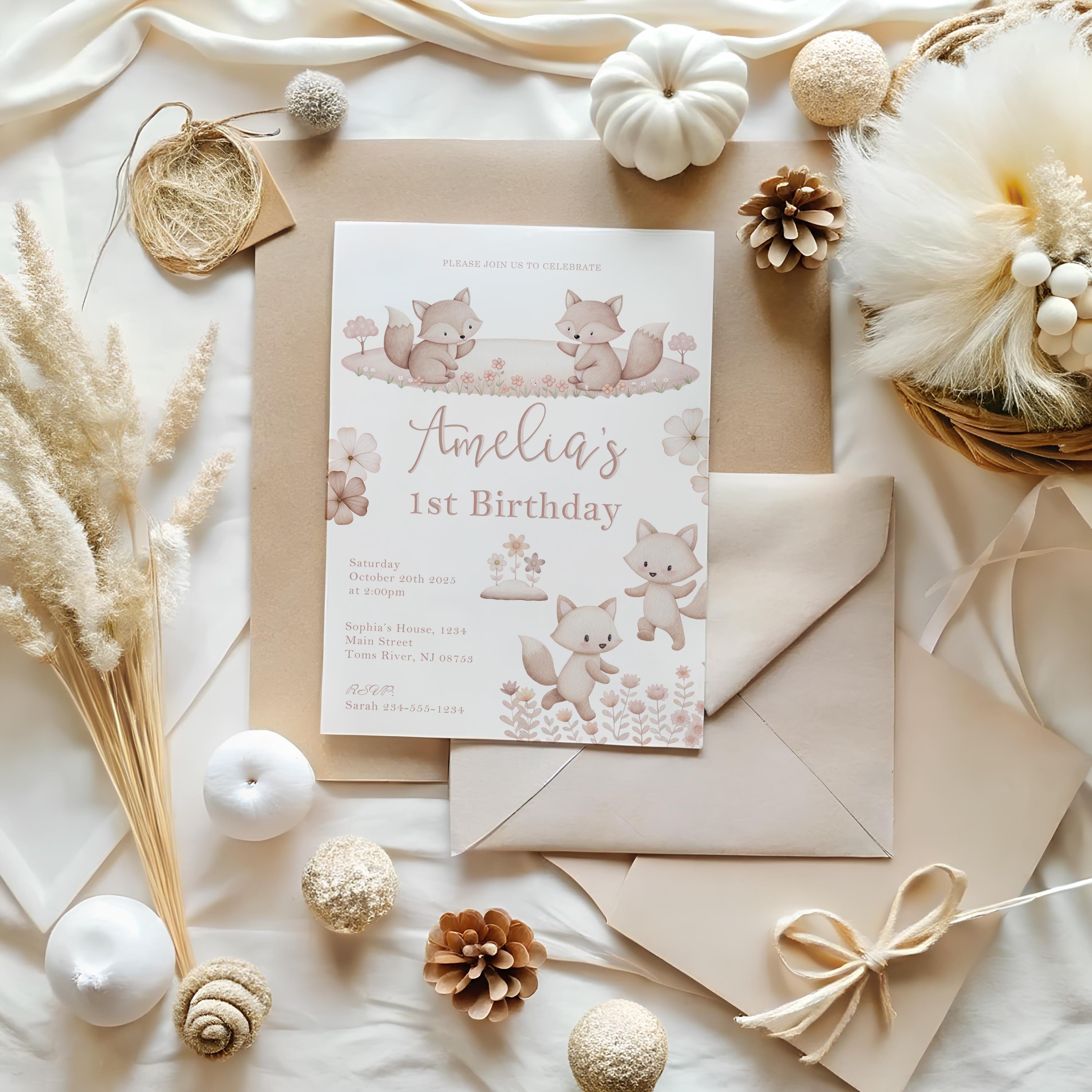 Fox Birthday Invitation, Little Fox Birthday Invitation, Cute Animal ...