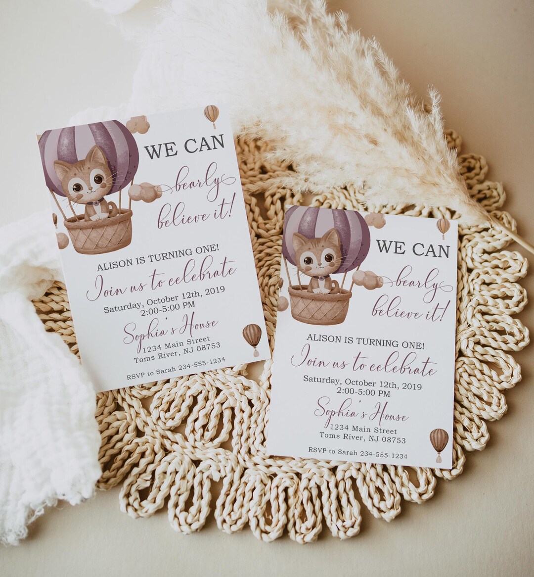 Cat Birthday Invitation, Kitty Cat Birthday Invitation,digital Birthday Cat Invitation, Cat ...