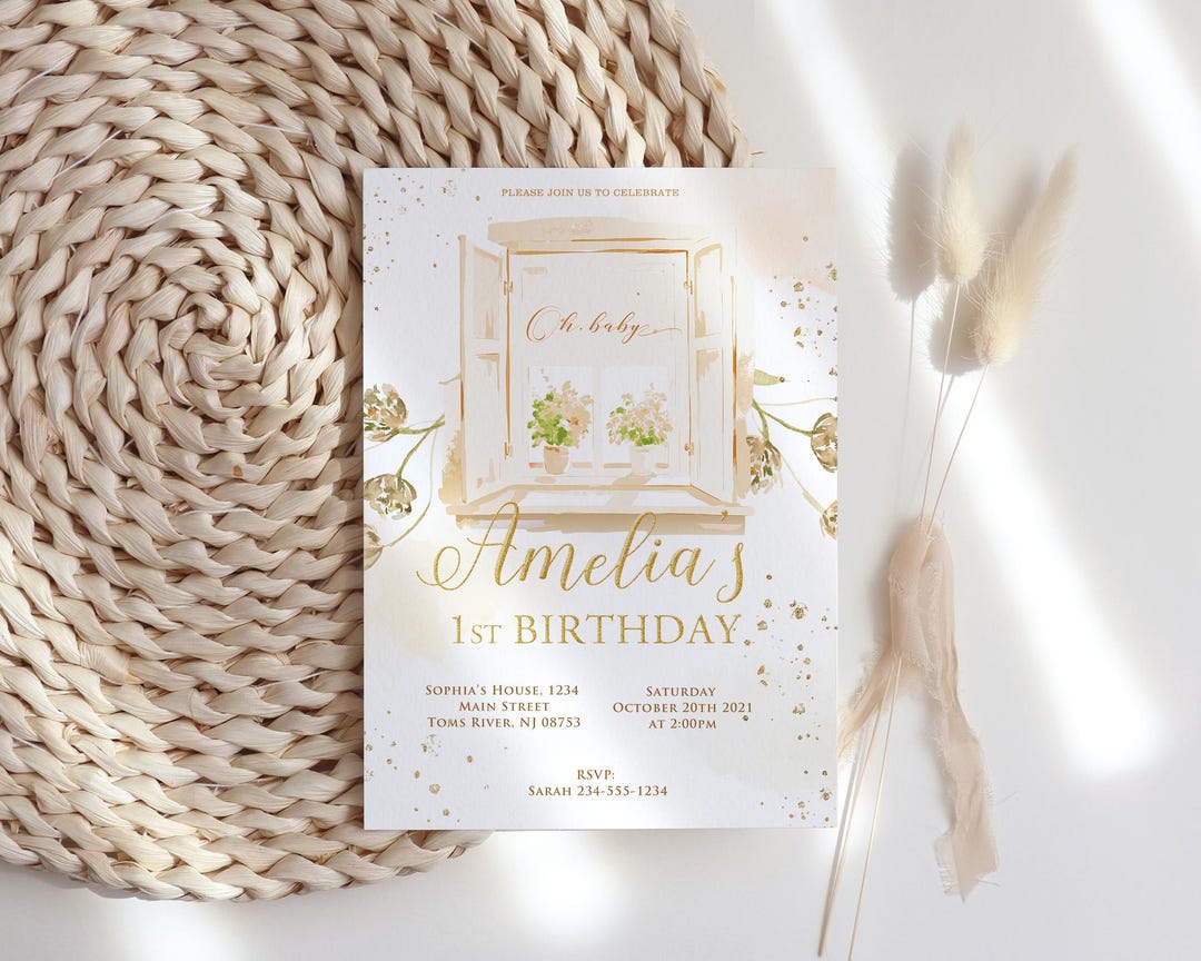 Cute Beige Birthday Invitation, Beige Birthday Invitation, Cute Beige ...