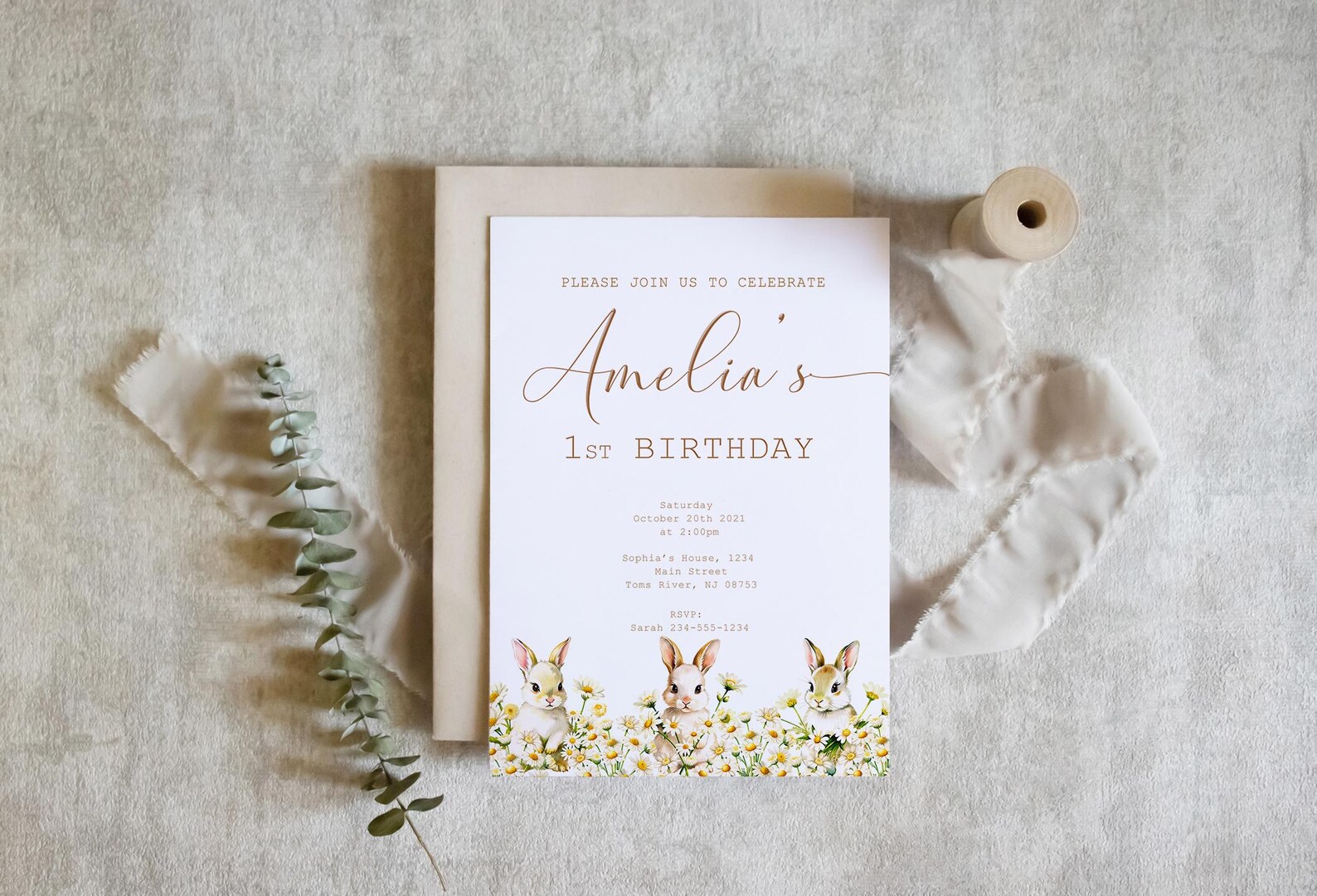 Cute Rabbit Birthday Invitation, Rabbit Birthday Invitation, Cute ...