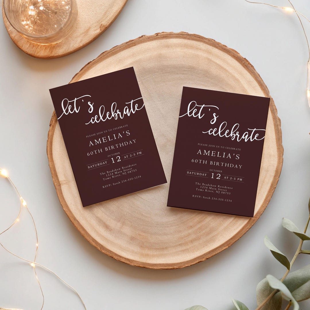 Burgundy Birthday Party Invitation Template, Elegant 5x7 Milestone ...