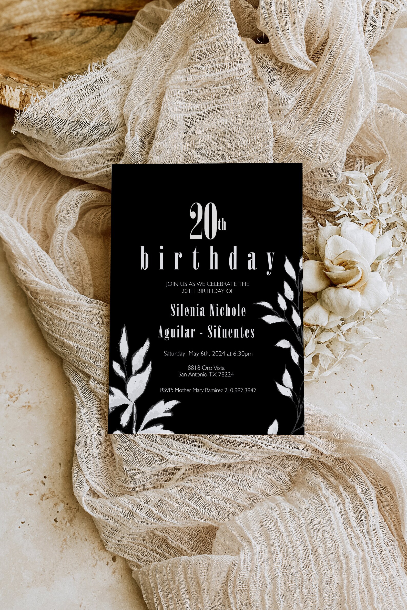 Black Birthday Party Invitation, Minimalism Invitation,digital Birthday ...