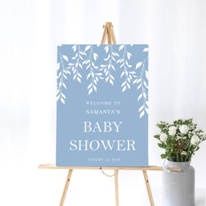 Blue Baby Shower Welcome Sign Floral Design, Customizable Entryway ...