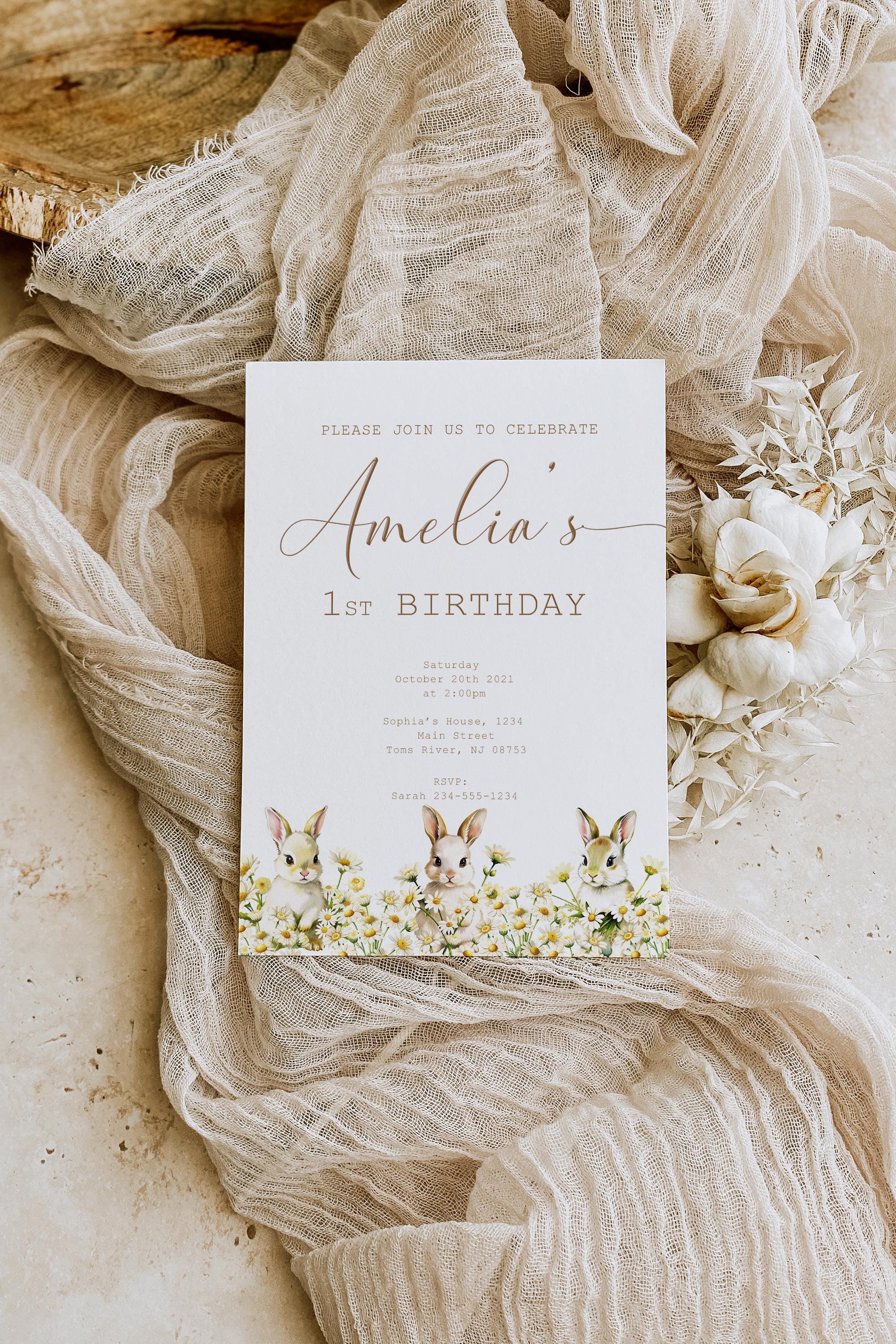 Cute Rabbit Birthday Invitation, Rabbit Birthday Invitation, Cute ...