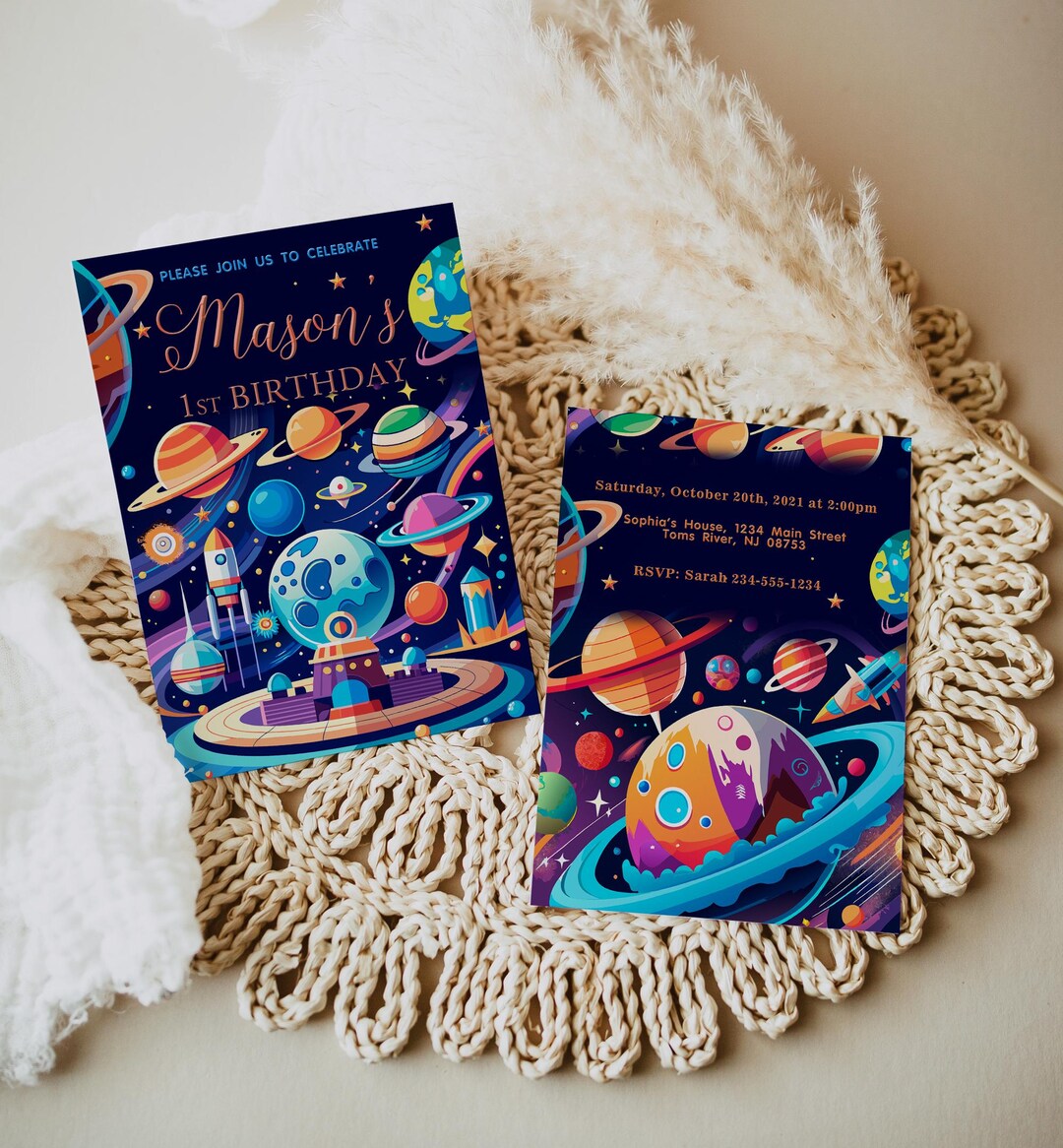 Birthday Invitation, Space-themed Card, Planets Invitation,cosmic Party ...