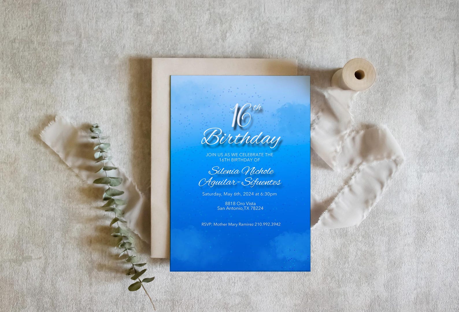 Blue Birthday Party Invitation, Cloudy Birthday Invitation,digital ...