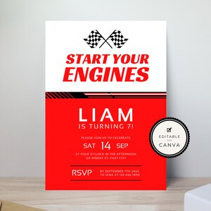 Red Race Car Birthday Invitation INSTANT DOWNLOAD, Cute Racing Invite ...