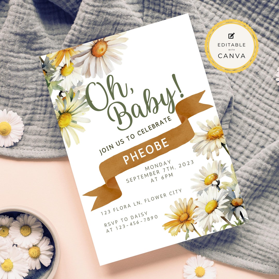 Daisy Baby Shower Invitation INSTANT DOWNLOAD, Cute Flower Invite ...
