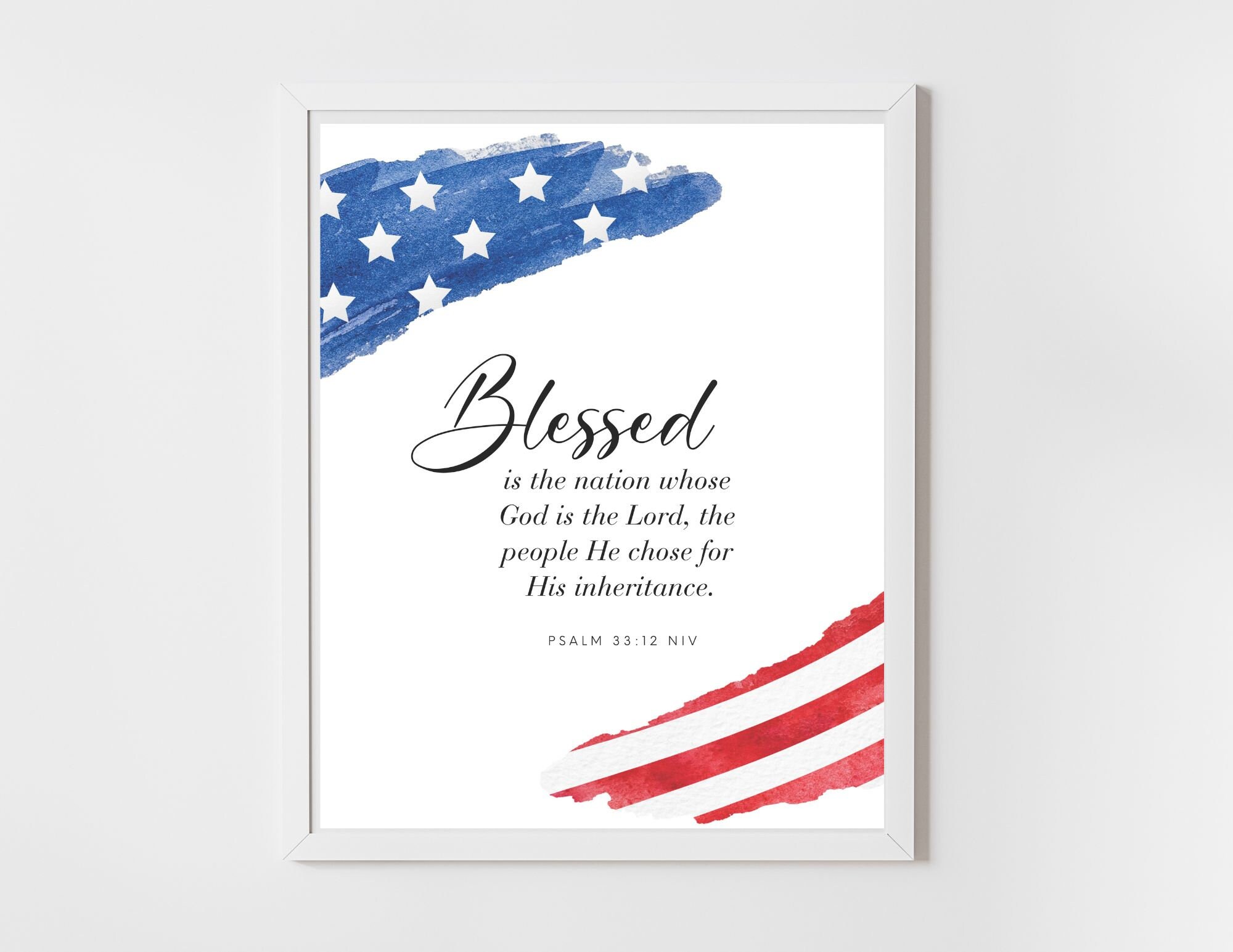 Blessed is the Nation, Psalm 33:12, Bible Verse Wall Art Print, 4th ...