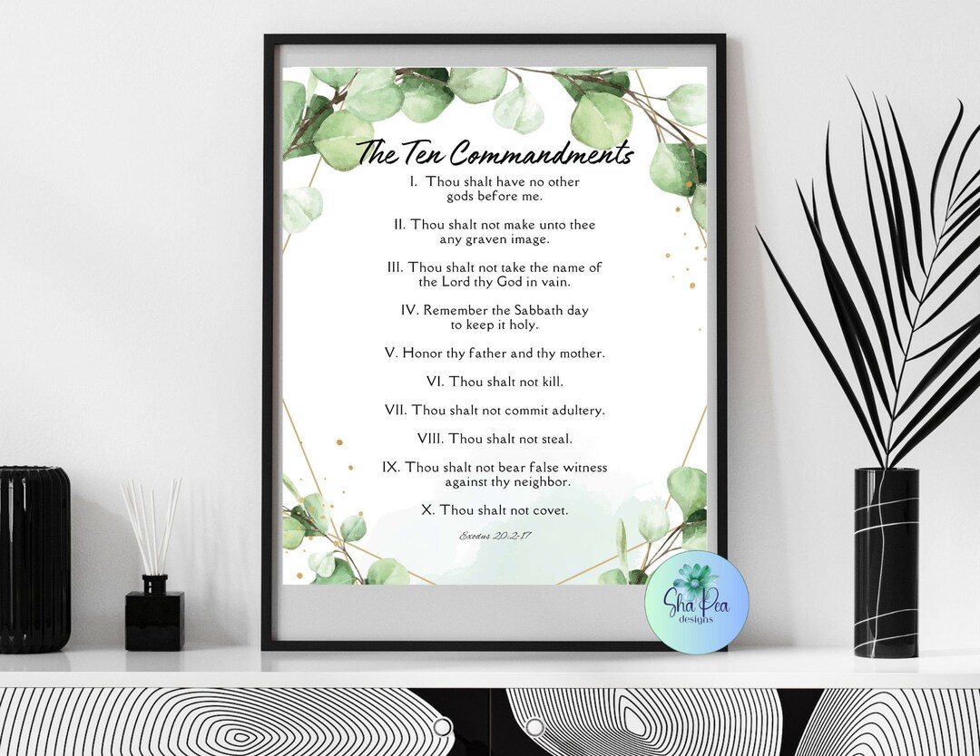 Exodus 20:2-17, Ten Commandments Poster, Bible Verse Wall Art Print ...