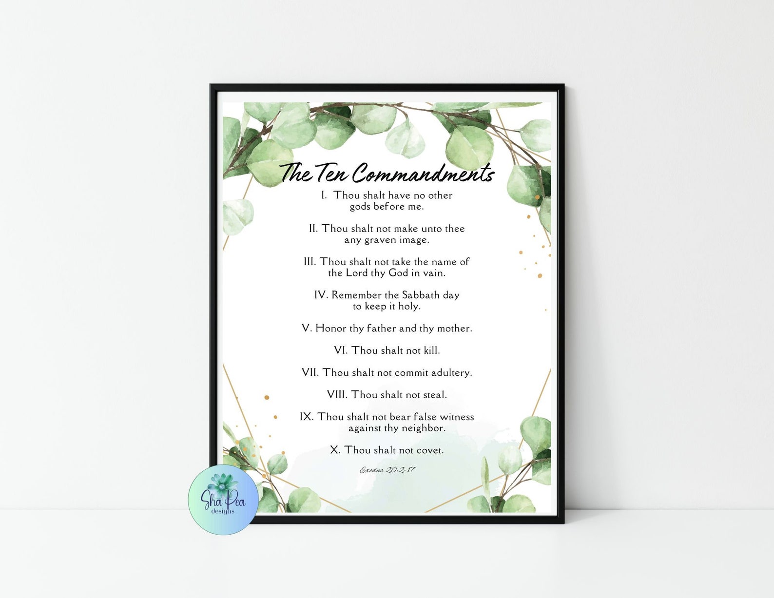 Exodus 20:2-17, Ten Commandments Poster, Bible Verse Wall Art Print ...