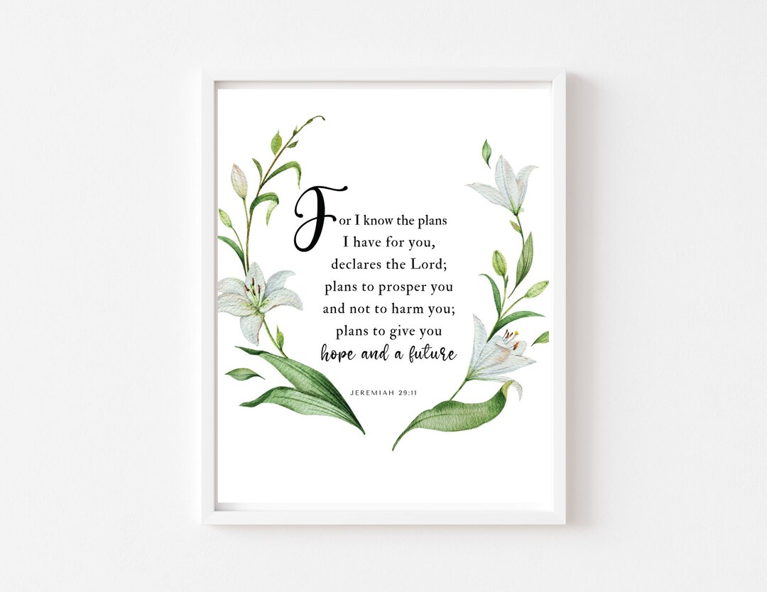 Jeremiah 29:11 NIV, for I Know the Plans, Bible Verse Wall Art Print ...