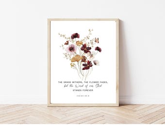 Isaiah 40:1 Autumn Wall Art Fall Leaves the Grass Withers, and the ...