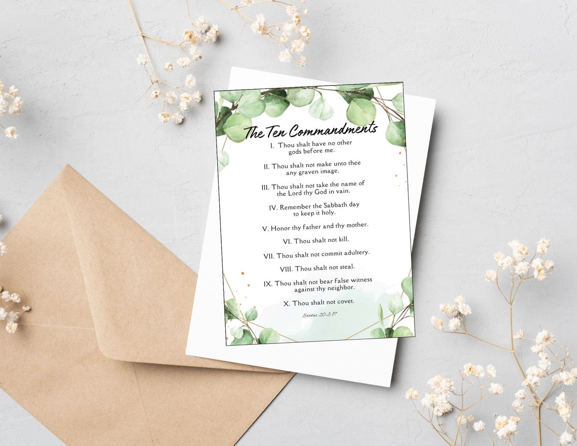 Exodus 20:2-17, Ten Commandments Poster, Bible Verse Wall Art Print ...