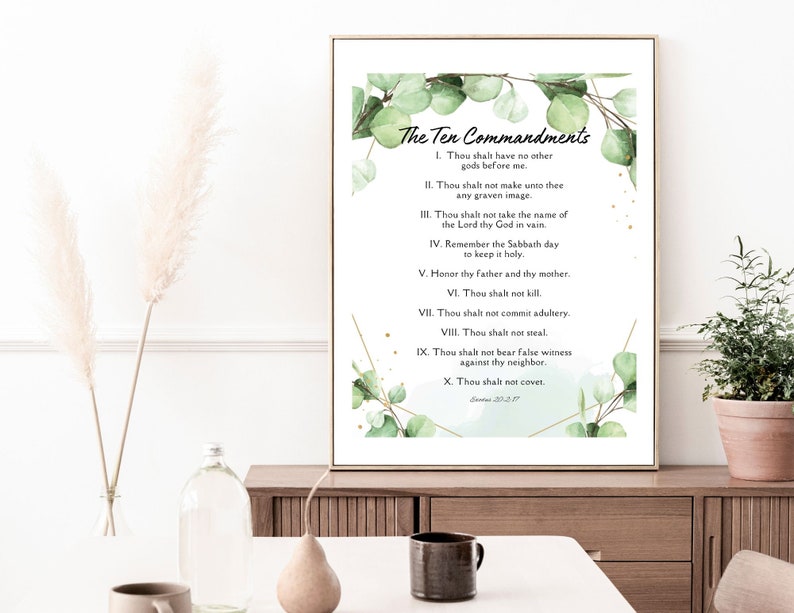 Exodus 20:2-17, Ten Commandments Poster, Bible Verse Wall Art Print ...