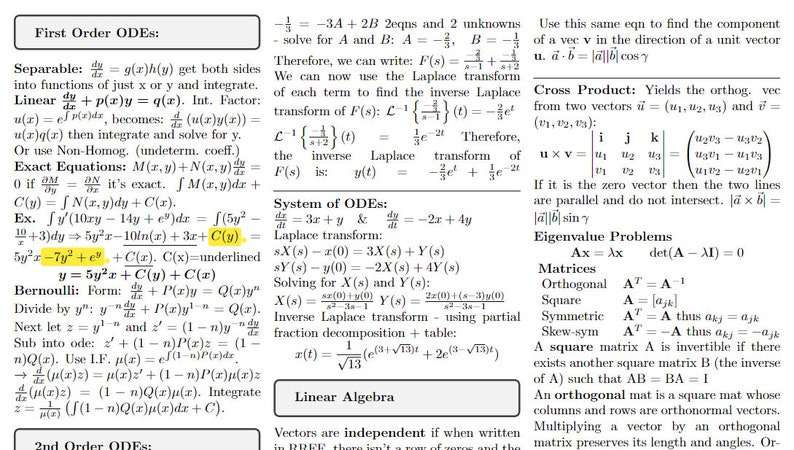 PDF Advanced Math Reference Sheet: Differential Equations, Linear ...