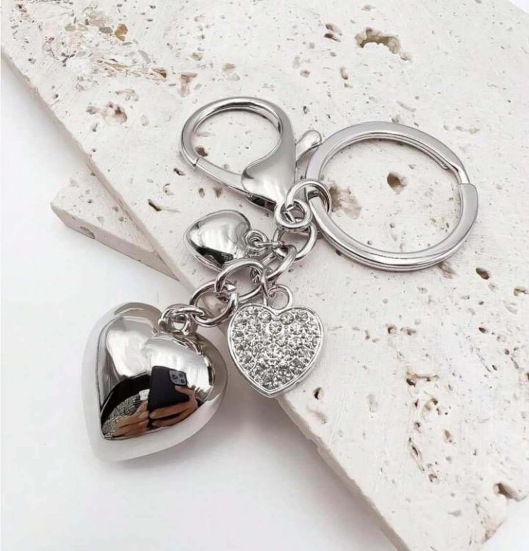 Silver Heart Keychain | Rhinestone Bag Charm - Etsy