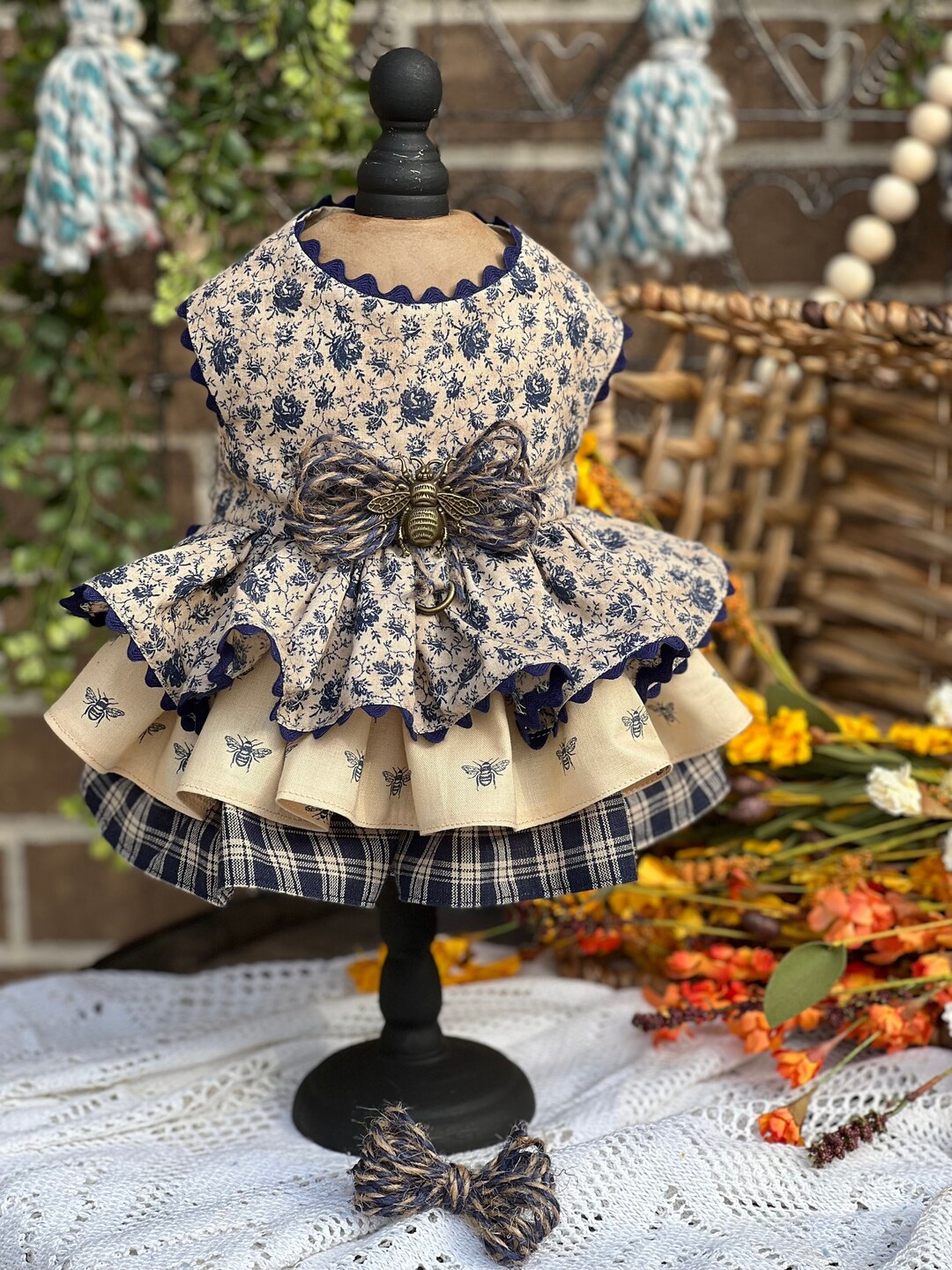 Navy Bees Ruffled Dress - Etsy