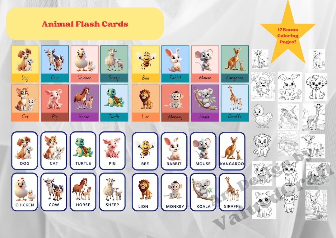 Printable Animal Flashcards, Instant Download PDF, Fun Color Design ...