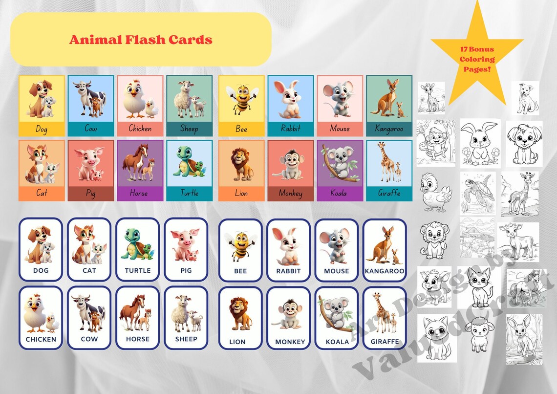 Printable Animal Flashcards, Instant Download PDF, Fun Color Design ...