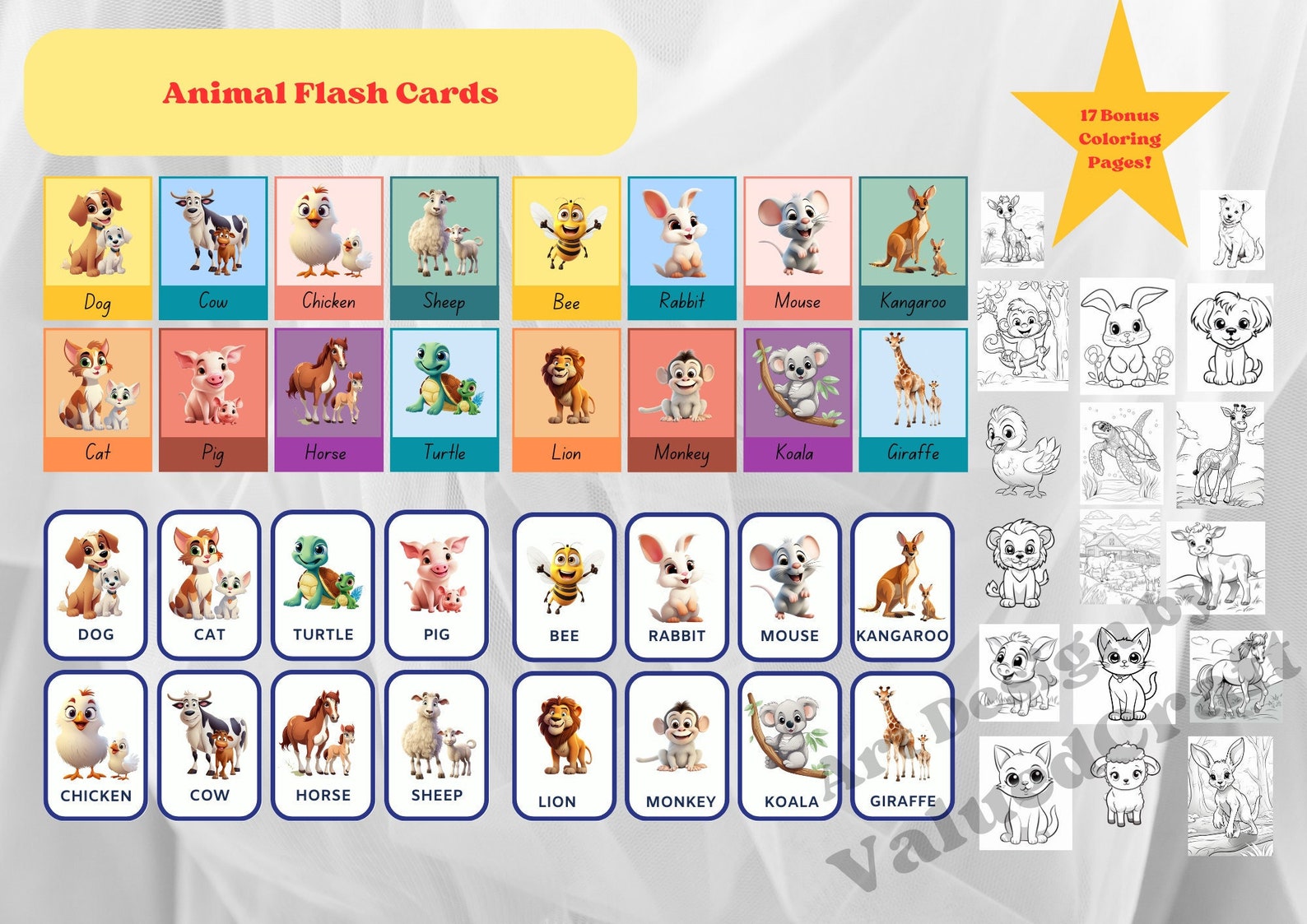 Printable Animal Flashcards, Instant Download PDF, Fun Color Design ...