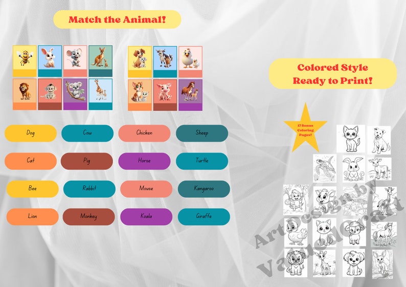 Printable Animal Flashcards, Instant Download PDF, Fun Color Design ...