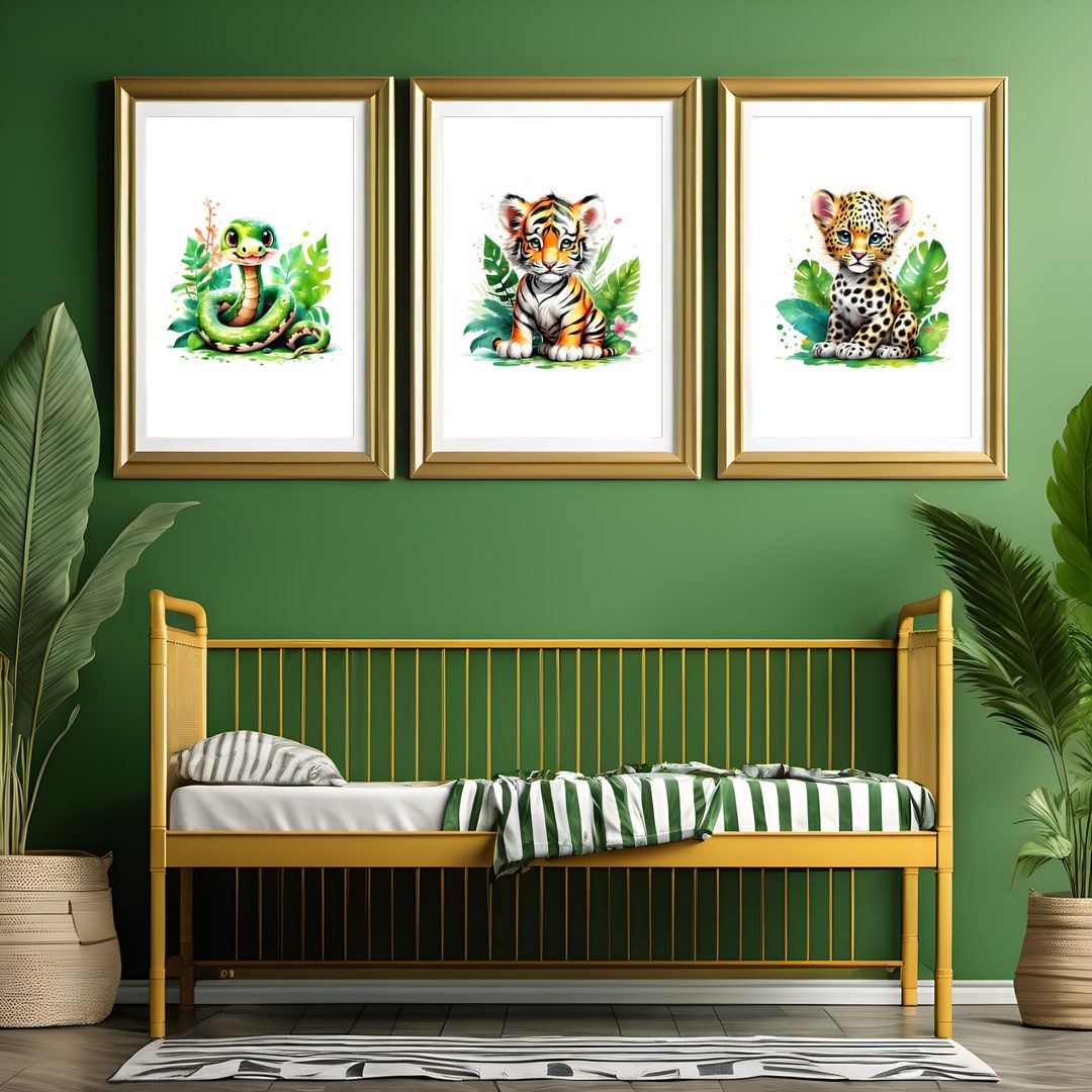 Set of 3 Digital Posters - Jungle Animals - Leopard Tiger Snake - Baby ...