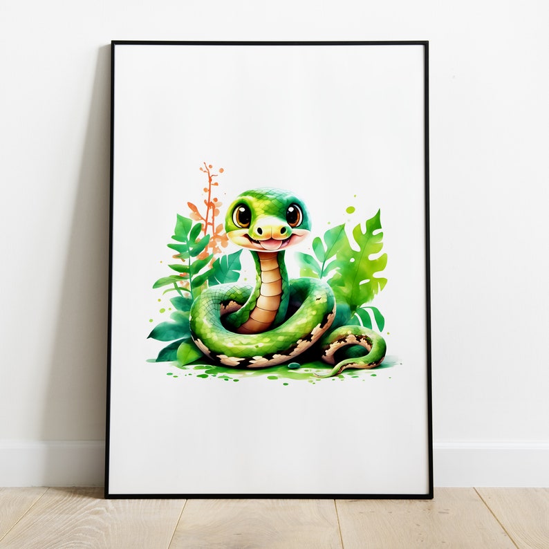 Set of 3 Digital Posters - Jungle Animals - Leopard Tiger Snake - Baby ...